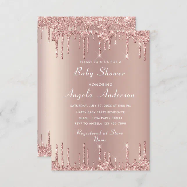 QR Code Rose Gold Baby Girl Shower Invitation | Zazzle
