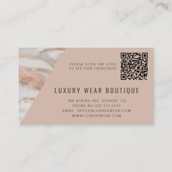 QR CODE rose gold blush marble stone elegant Business Card | Zazzle