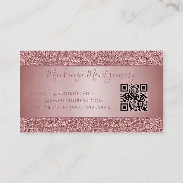 QR Code Rose Gold Sparkle Glitter Drips Luxury Business Card | Zazzle