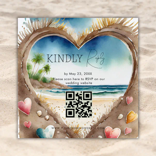 QR Code RSVP Beach Ocean Tropical Wedding Insert | Zazzle