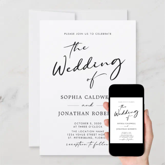 QR Code RSVP Calligraphy Kraft Paper Wedding Invitation | Zazzle
