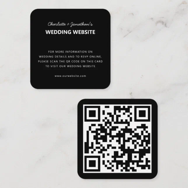 QR Code RSVP Online Wedding Website Simple Black Enclosure Card | Zazzle