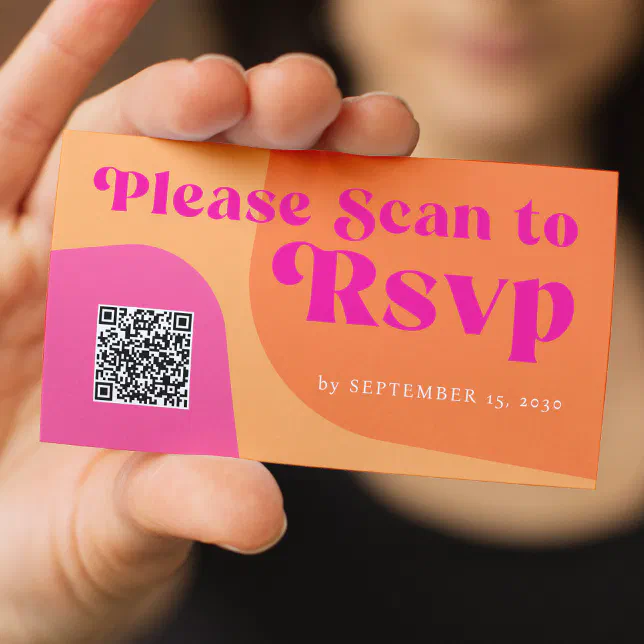 QR Code RSVP retro wedding website Enclosure Card | Zazzle