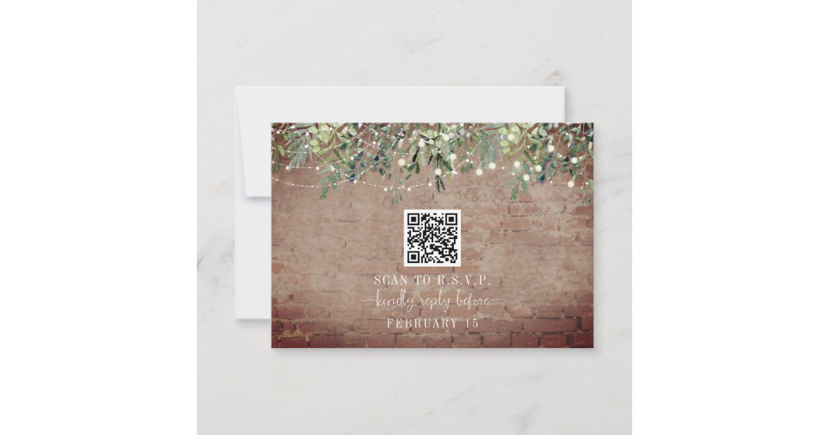 QR Code Rustic Brick Botanical Wedding RSVP | Zazzle