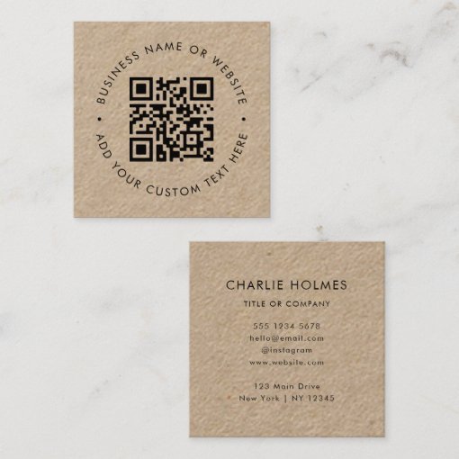 QR Code | Rustic Kraft Modern Minimal Professional Square Business Card ...