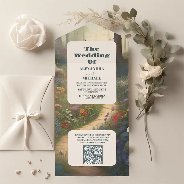 QR Code Rustic Mountain Woodland Forest Wedding All In One Invitation ...