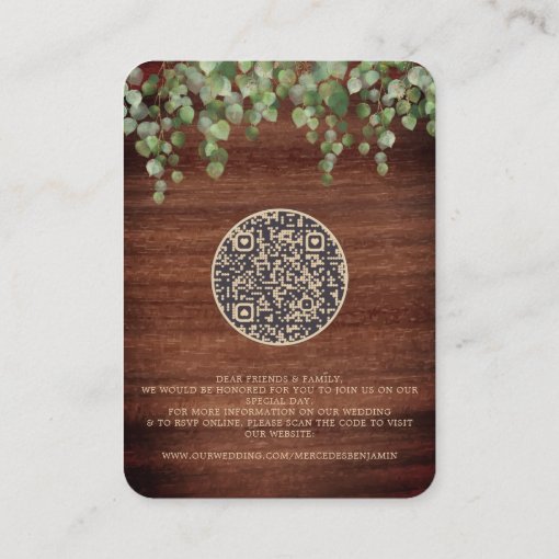 QR Code Rustic Wood Botanical Wedding Invitation | Zazzle