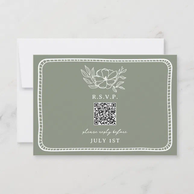 QR Code Sage Green Floral Wedding QR RSVP | Zazzle
