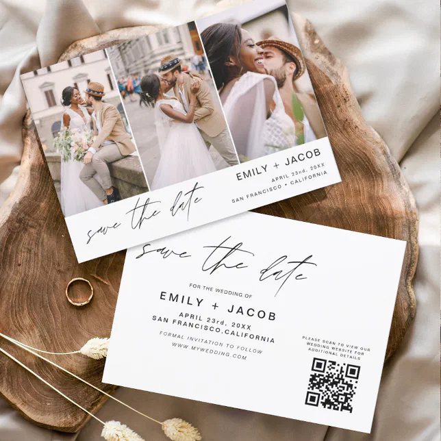 QR Code Save the Date - 3 Photo Elegant Modern Flyer | Zazzle