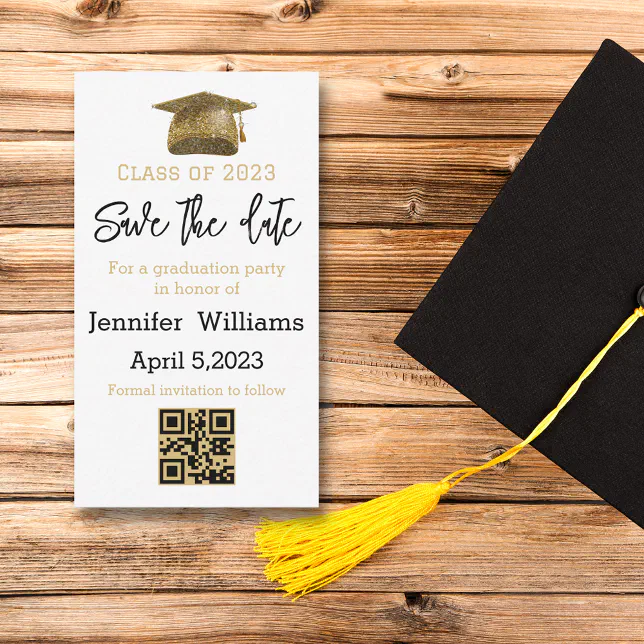qr code save the date graduation gold Announcement | Zazzle