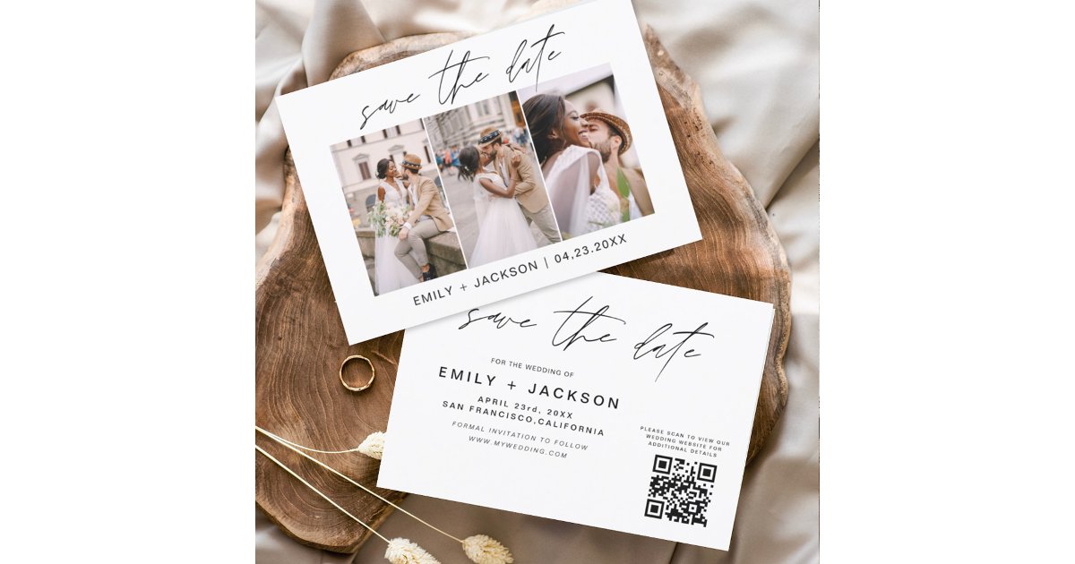 QR Code - Save the Date Modern 3 Photo Elegant | Zazzle