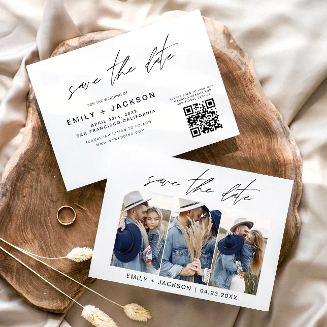 QR Code - Save the Date Modern 3 Photo Elegant | Zazzle
