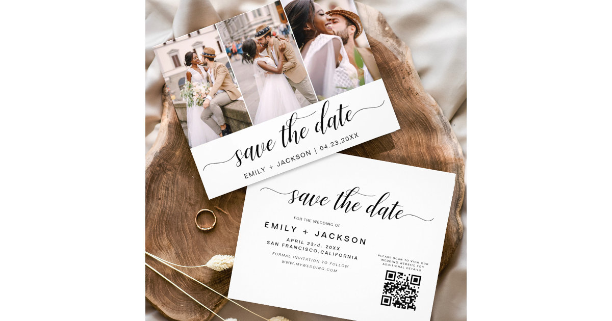 QR Code - Save the Date Modern Elegant 3 Photo Flyer | Zazzle