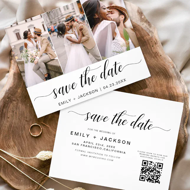 QR Code - Save the Date Modern Elegant 3 Photo Flyer | Zazzle