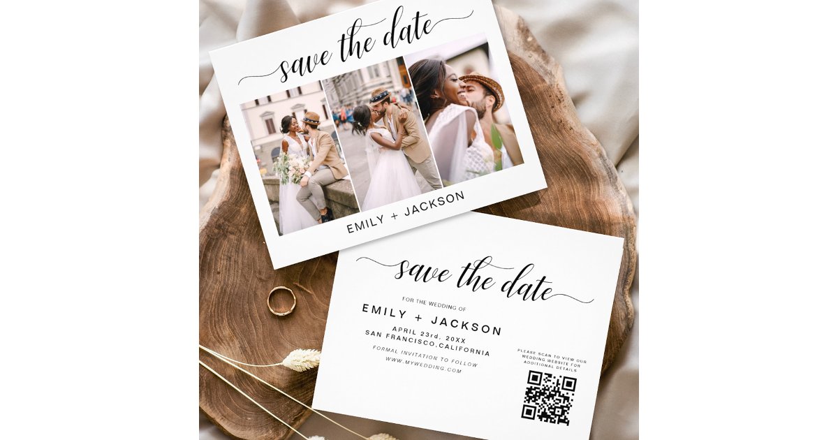 QR Code - Save the Date Modern Invitation 3 Photo Flyer | Zazzle
