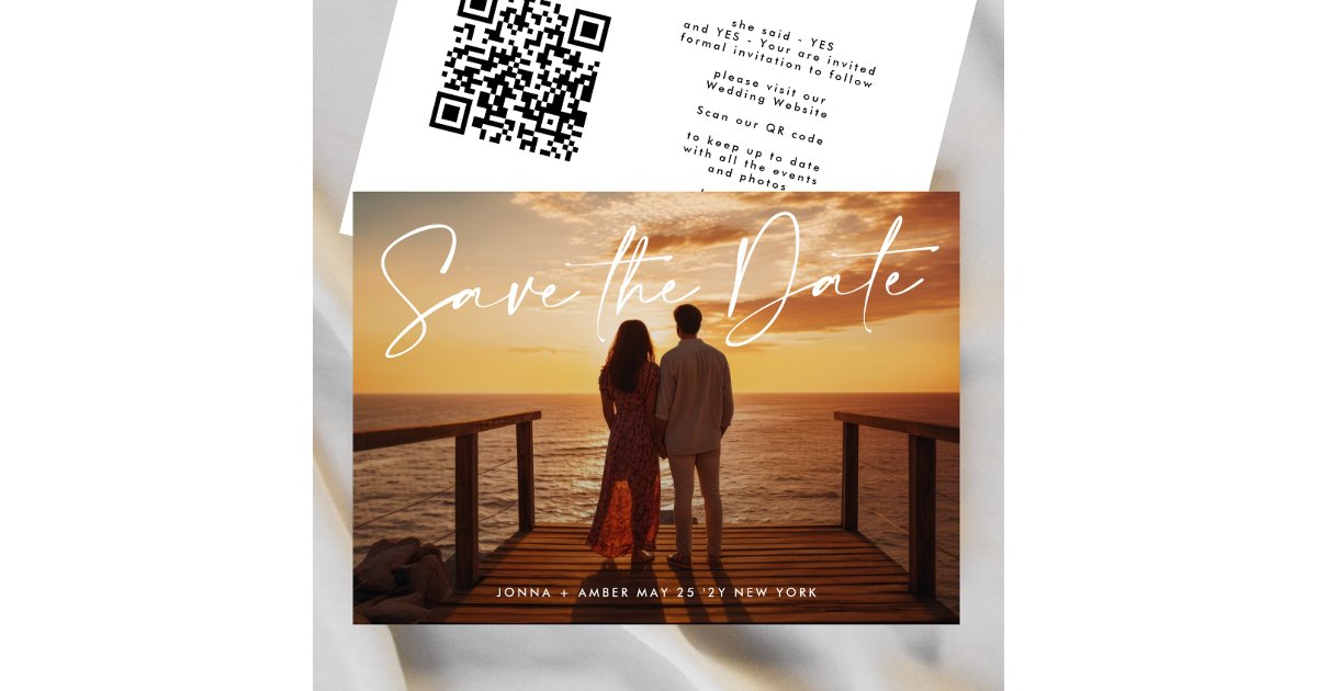 QR code Save The Date - Side Ways | is a Modern Invitation | Zazzle