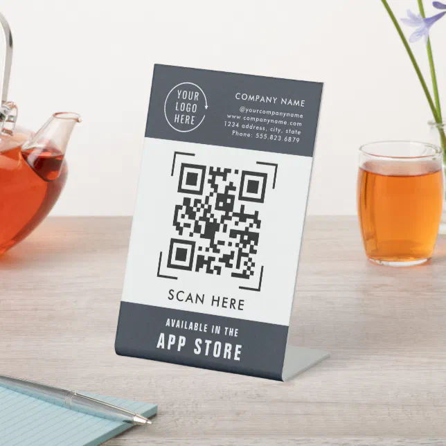 QR Code Scan App Store | Business Logo Pedestal Sign | Zazzle
