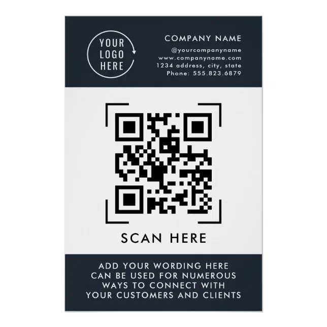 QR Code Scan | Business Logo Professional Poster | Zazzle