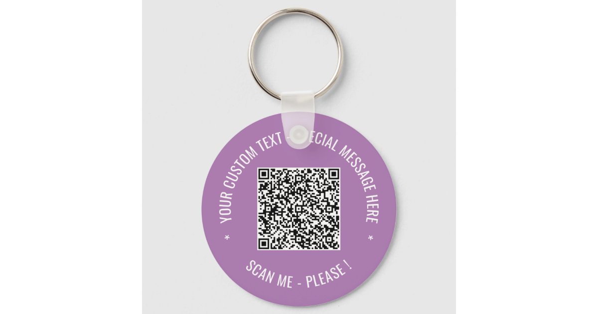 QR Code Scan Info Custom Text and Colors Keychain | Zazzle