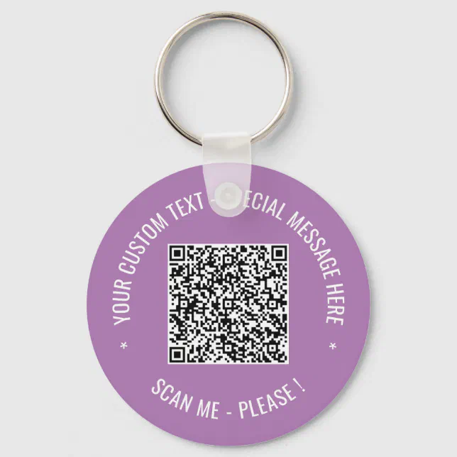 QR Code Scan Info Custom Text and Colors Keychain | Zazzle