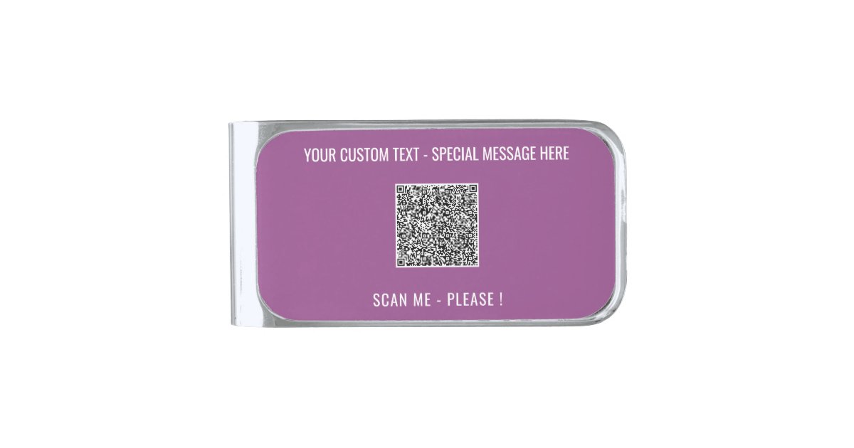 QR Code Scan Info Custom Text Colors Money Clip | Zazzle