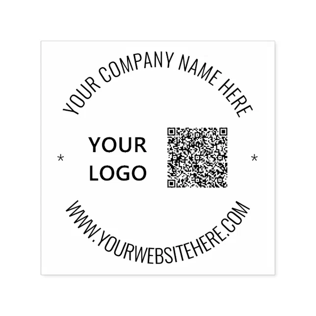 QR Code Scan Info Logo Custom Text Round Stamp | Zazzle