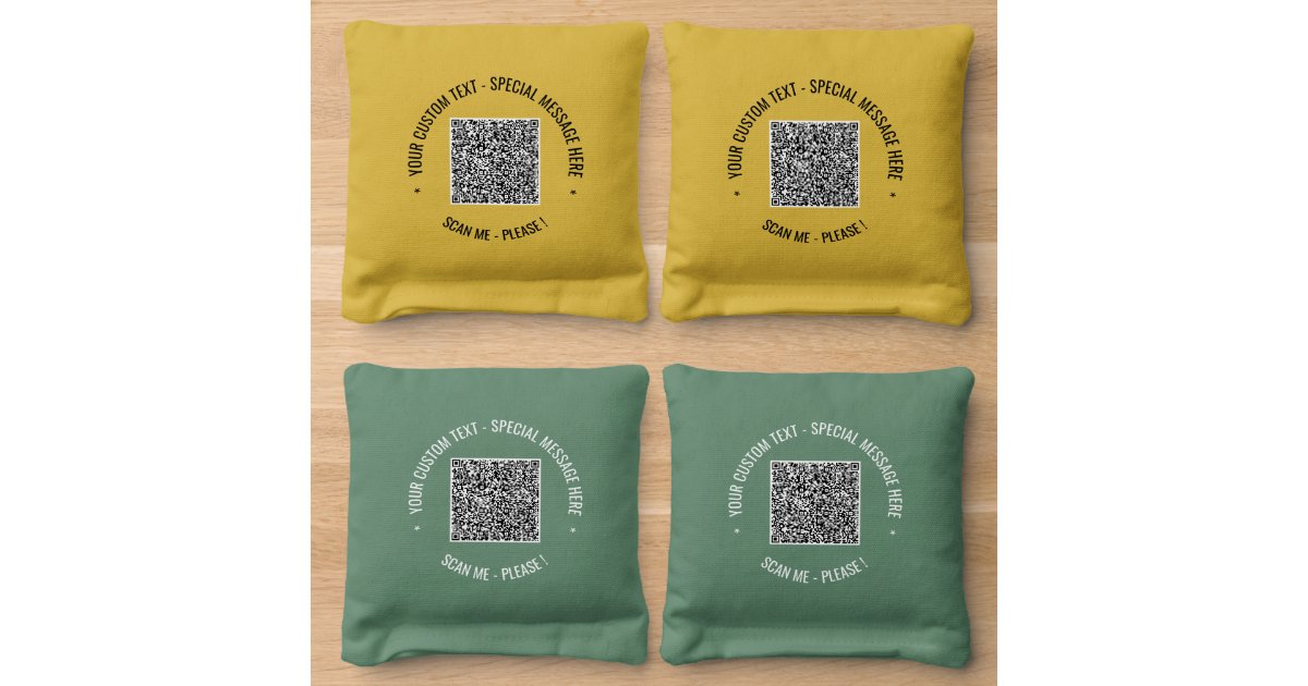 QR Code Scan Info Text and Colors Cornhole Bags | Zazzle