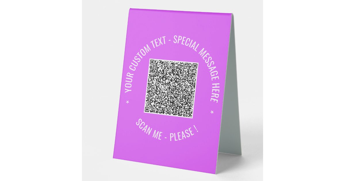 QR Code Scan Info Text and Colors Tent Sign | Zazzle