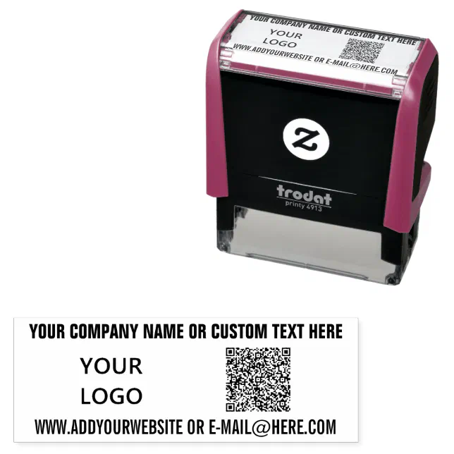 QR Code Scan Info with Logo and Custom Text Stamp | Zazzle