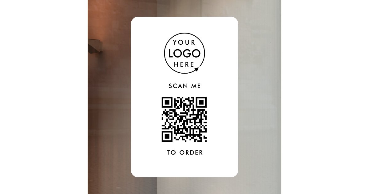 QR Code Scan to Order | Business Logo Contactless Window Cling | Zazzle