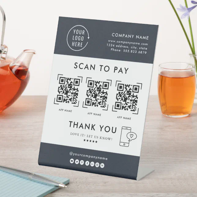 QR Code Scan to Pay | Business Logo Contactless Pedestal Sign | Zazzle