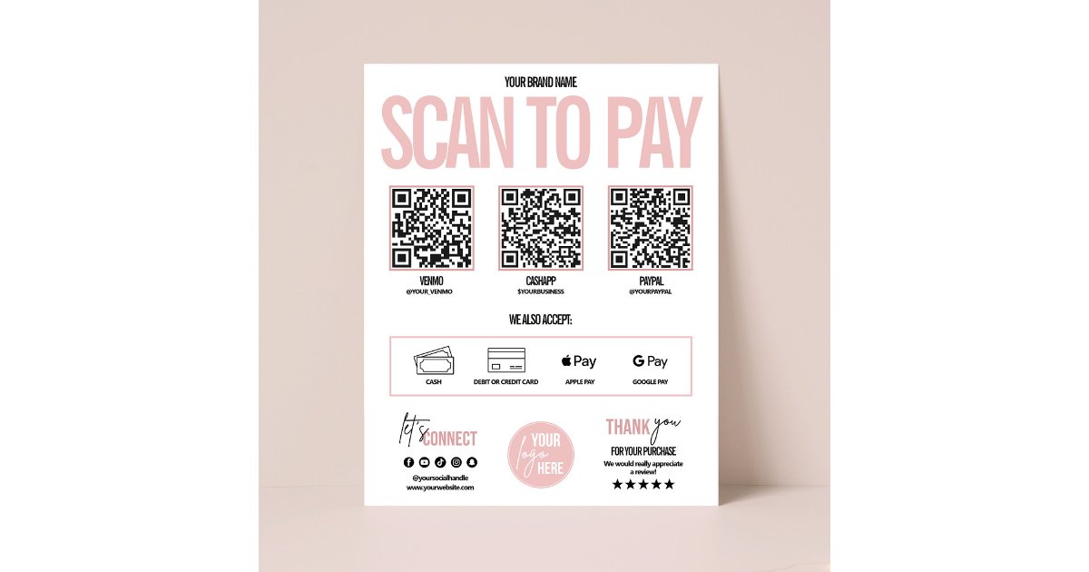 QR Code Scan to Pay Payment Sign Venmo, Cashapp | Zazzle