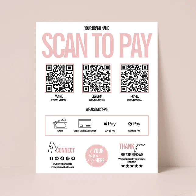 QR Code Scan to Pay Payment Sign Venmo, Cashapp | Zazzle