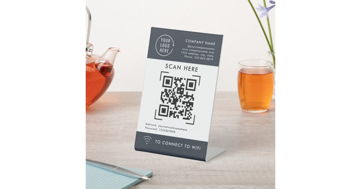 QR Code Scan Wifi | Business Logo Contactless Pedestal Sign | Zazzle