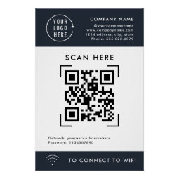 QR Code Scan Wifi | Business Logo Contactless Poster | Zazzle