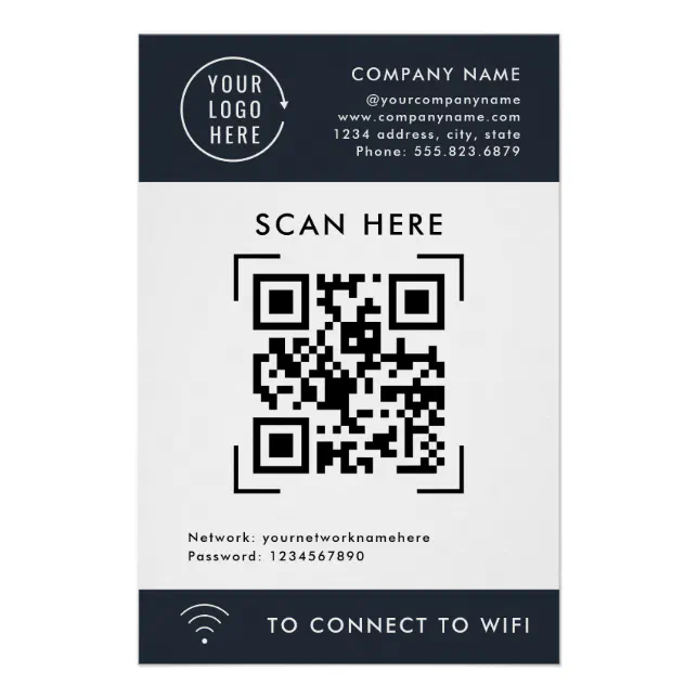QR Code Scan Wifi | Business Logo Contactless Poster | Zazzle