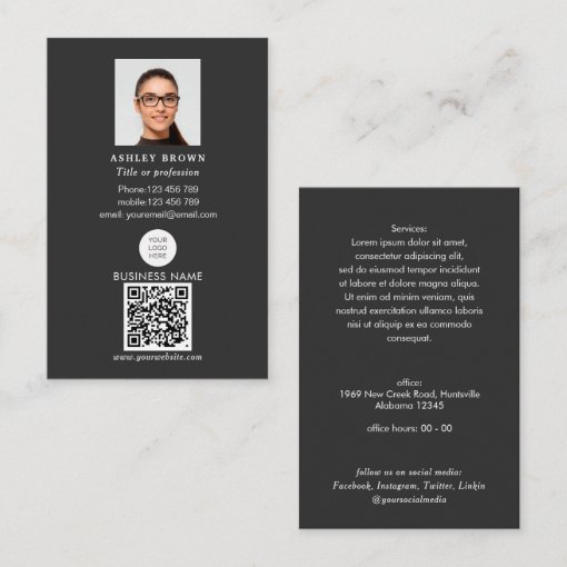 Qr code scannable barcode modern logo photo business card | Zazzle
