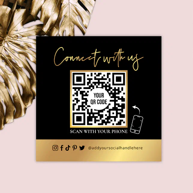QR Code Scannable Black & Faux Gold Business Card | Zazzle