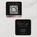 QR Code Scannable Glam Black & Rose Gold Logo Square Business Card | Zazzle