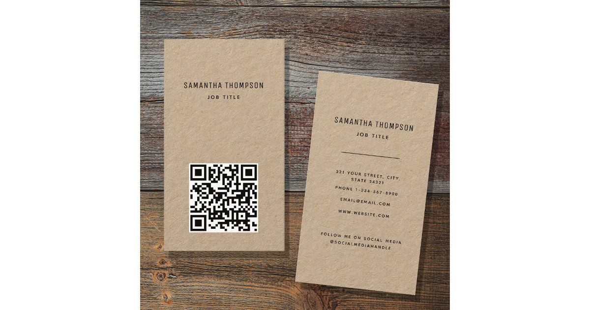 QR Code Scannable Modern Professional Rustic Kraft Business Card | Zazzle