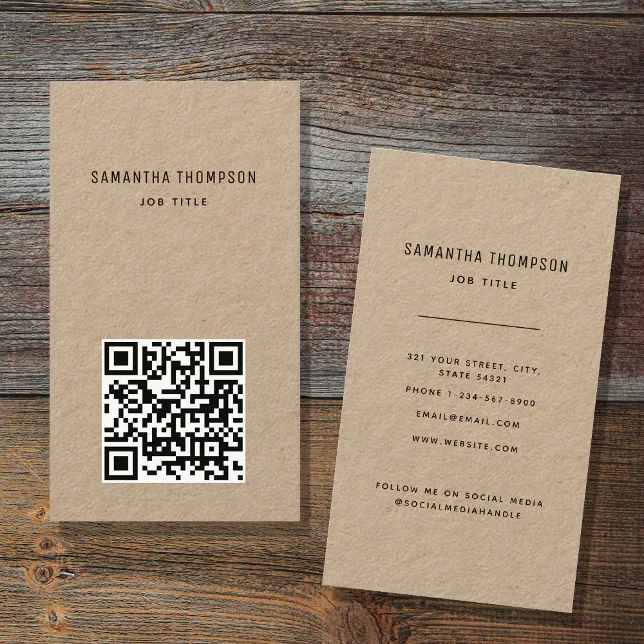 QR Code Scannable Modern Professional Rustic Kraft Business Card | Zazzle
