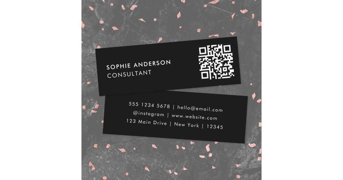QR Code | Scannable Modern Stylish Trendy Black Mini Business Card | Zazzle