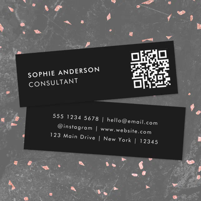 QR Code | Scannable Modern Stylish Trendy Black Mini Business Card | Zazzle