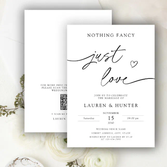 QR Code Script Nothing Fancy Just Love Wedding Invitation | Zazzle