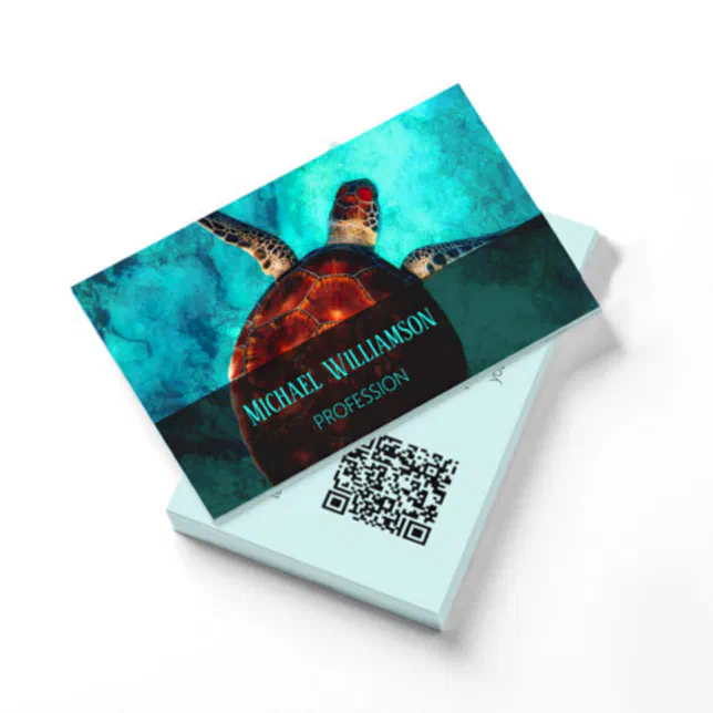 QR Code Sea Turtle Photo | Coastal Business Card | Zazzle