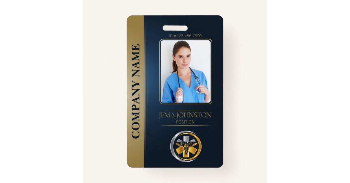 QR Code Security ID Blue & Gold Employee Photo Badge | Zazzle