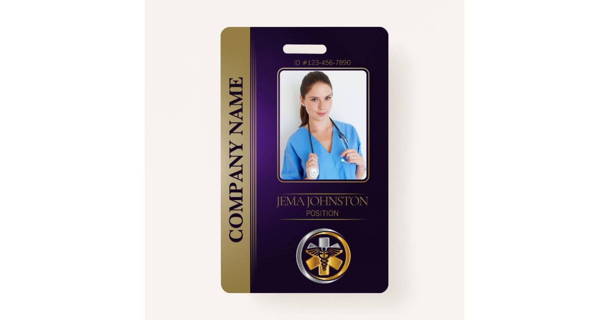 QR Code Security ID Purple & Gold Employee Photo Badge | Zazzle