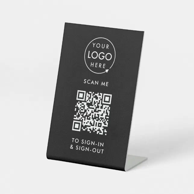 QR Code Sign-In | Black Reception Visitor Logo Pedestal Sign | Zazzle