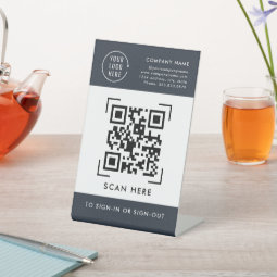 QR Code Sign-In | Business Logo Contactless Pedestal Sign | Zazzle