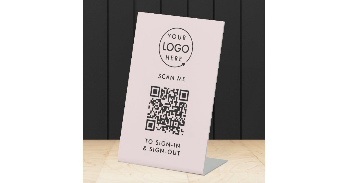 QR Code Sign-In | Pink Visitor Employee Reception Pedestal Sign | Zazzle